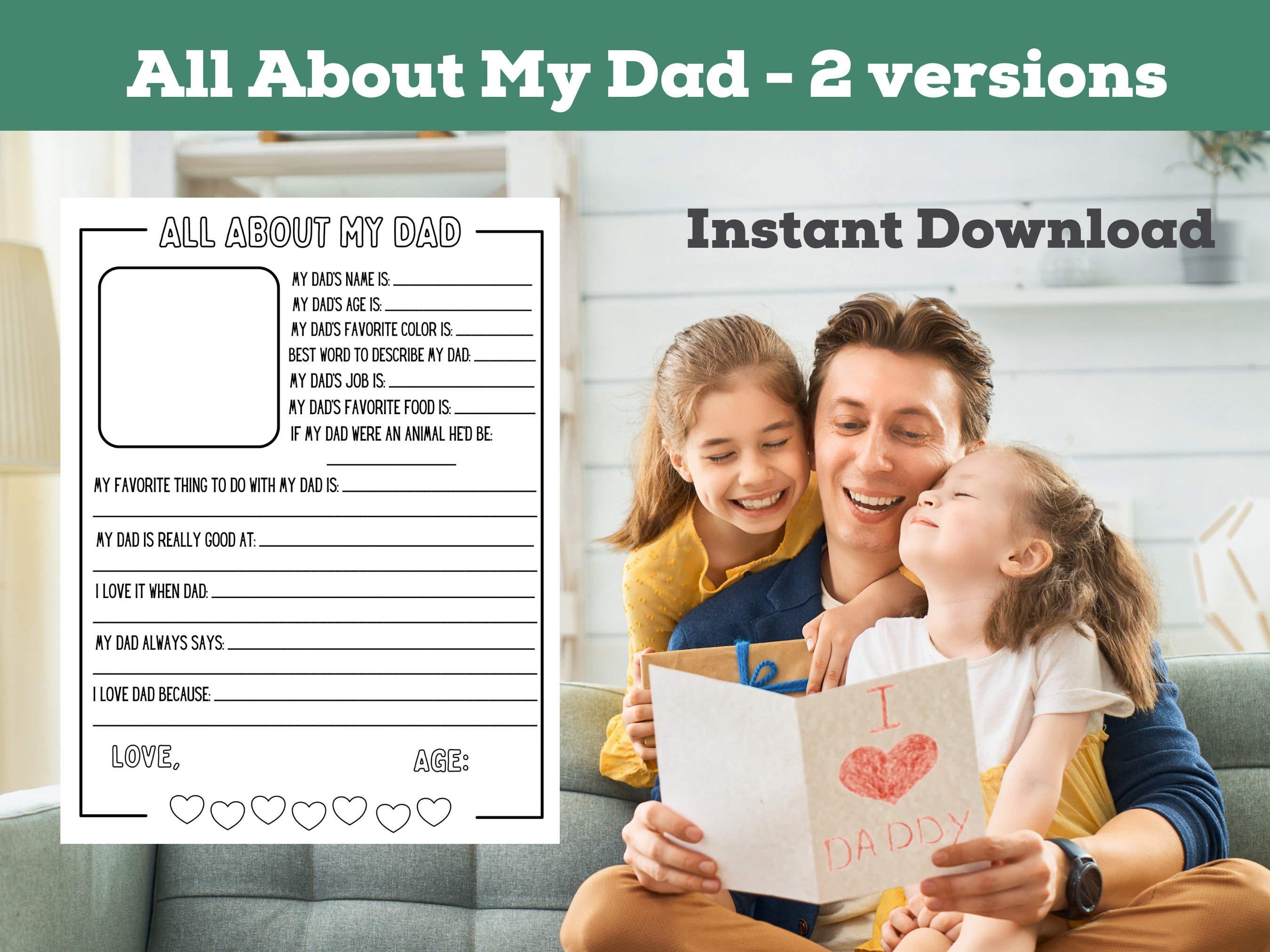 All About My Dad Printable Father's Day, Birthday Questionnaire From ...