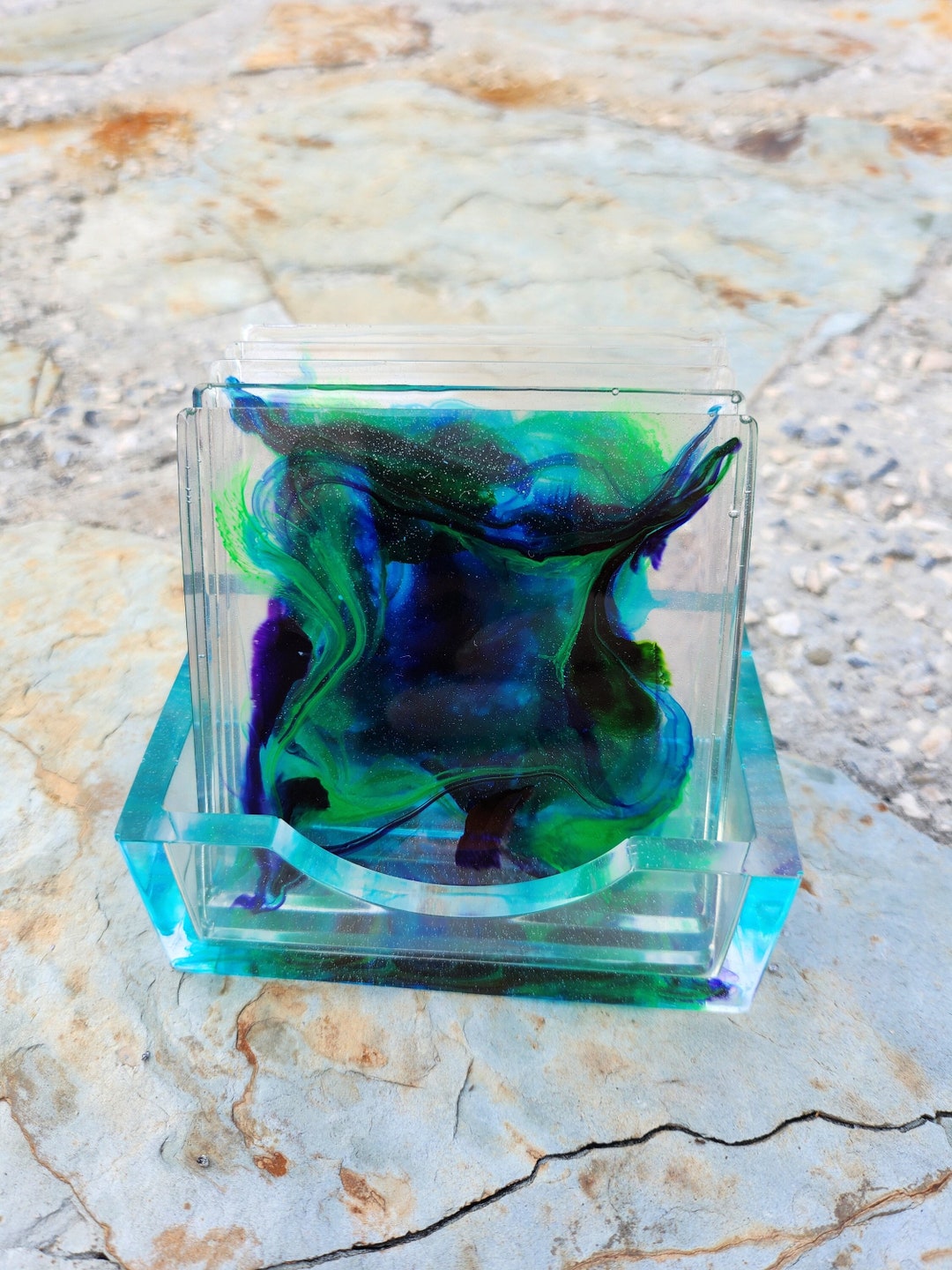 Five Crystal Clear Coasters With Tropical Ink Design - Etsy