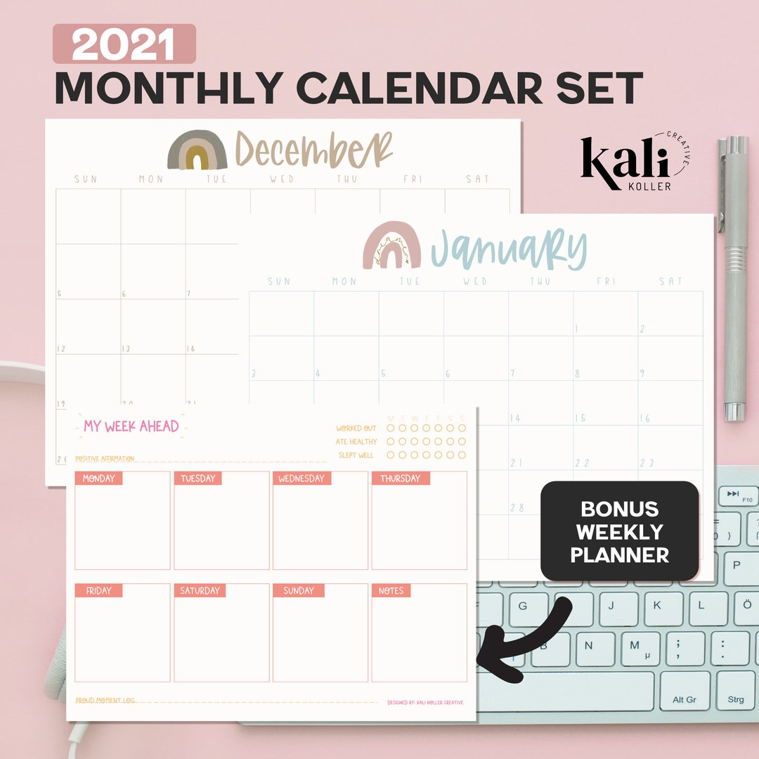 2021 Monthly Rainbow Calendar & Dateless Weekly Planner Bundle ...