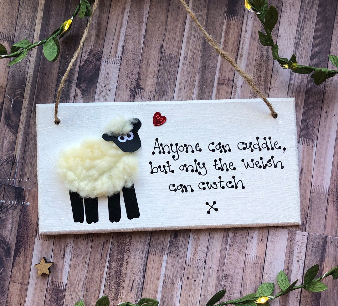 Handcrafted Wooden Sheep Sign Plaque Gift Cwtch Welsh Gift Present ...