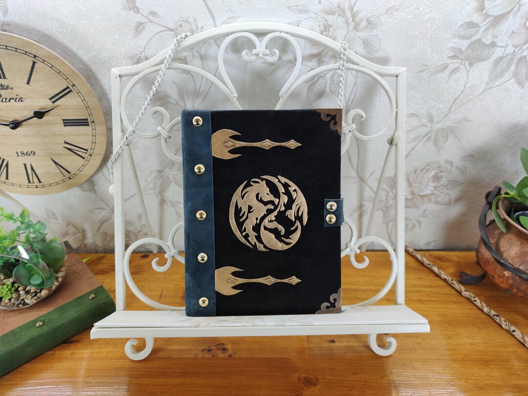 A5 Grimoire in Blue and Black Suede Leather, Double Dragon - Etsy