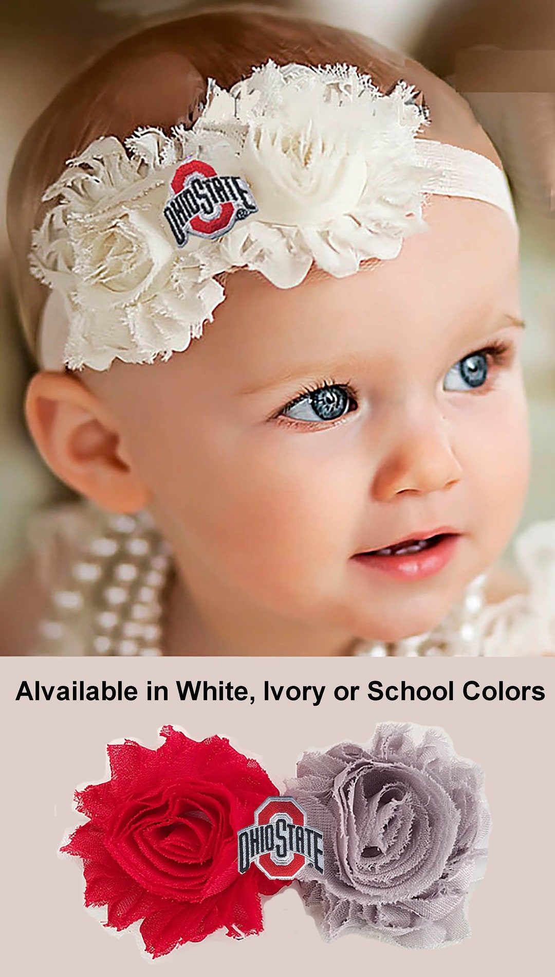 Ohio State Buckeyes Baby/ Toddler Shabby Flower Hair Bow Headband - Etsy