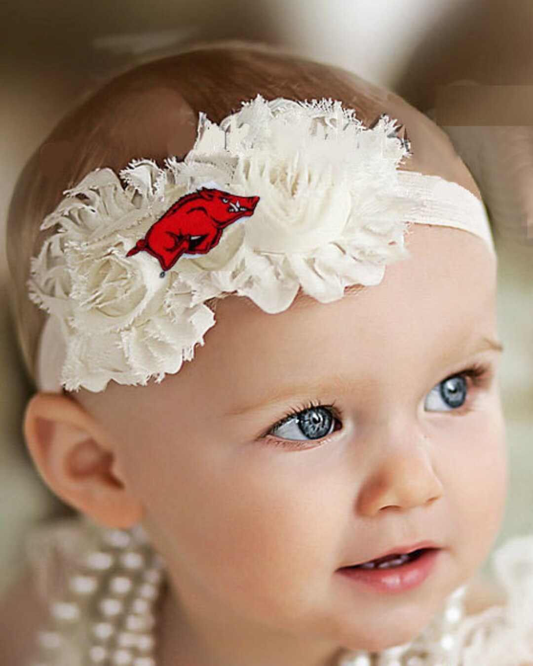 Arkansas Razorback Baby/ Toddler Shabby Flower Hair Bow Headband - Etsy