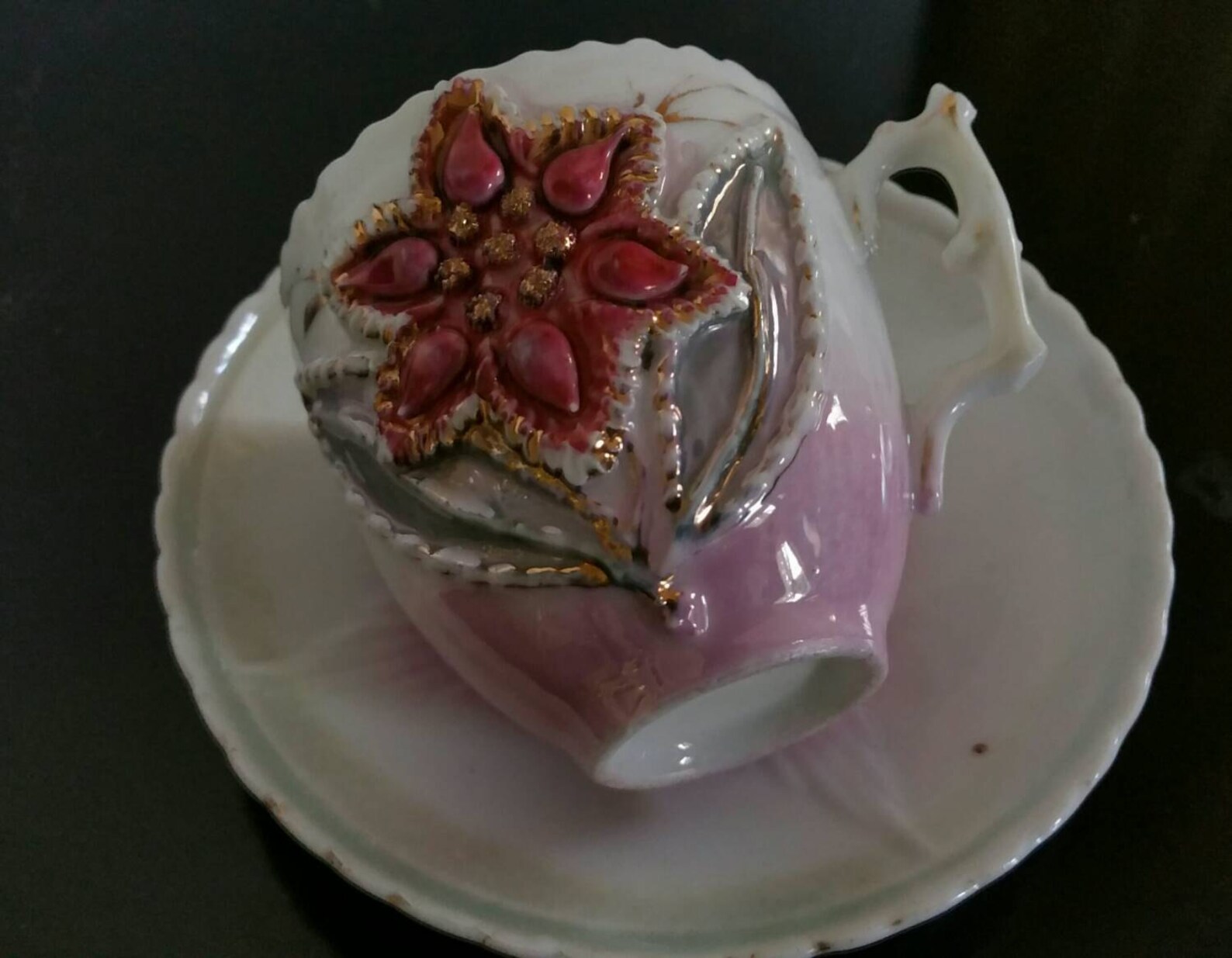Antique German Demi Tasse Cup and Saucers Pink and White Floral - Etsy
