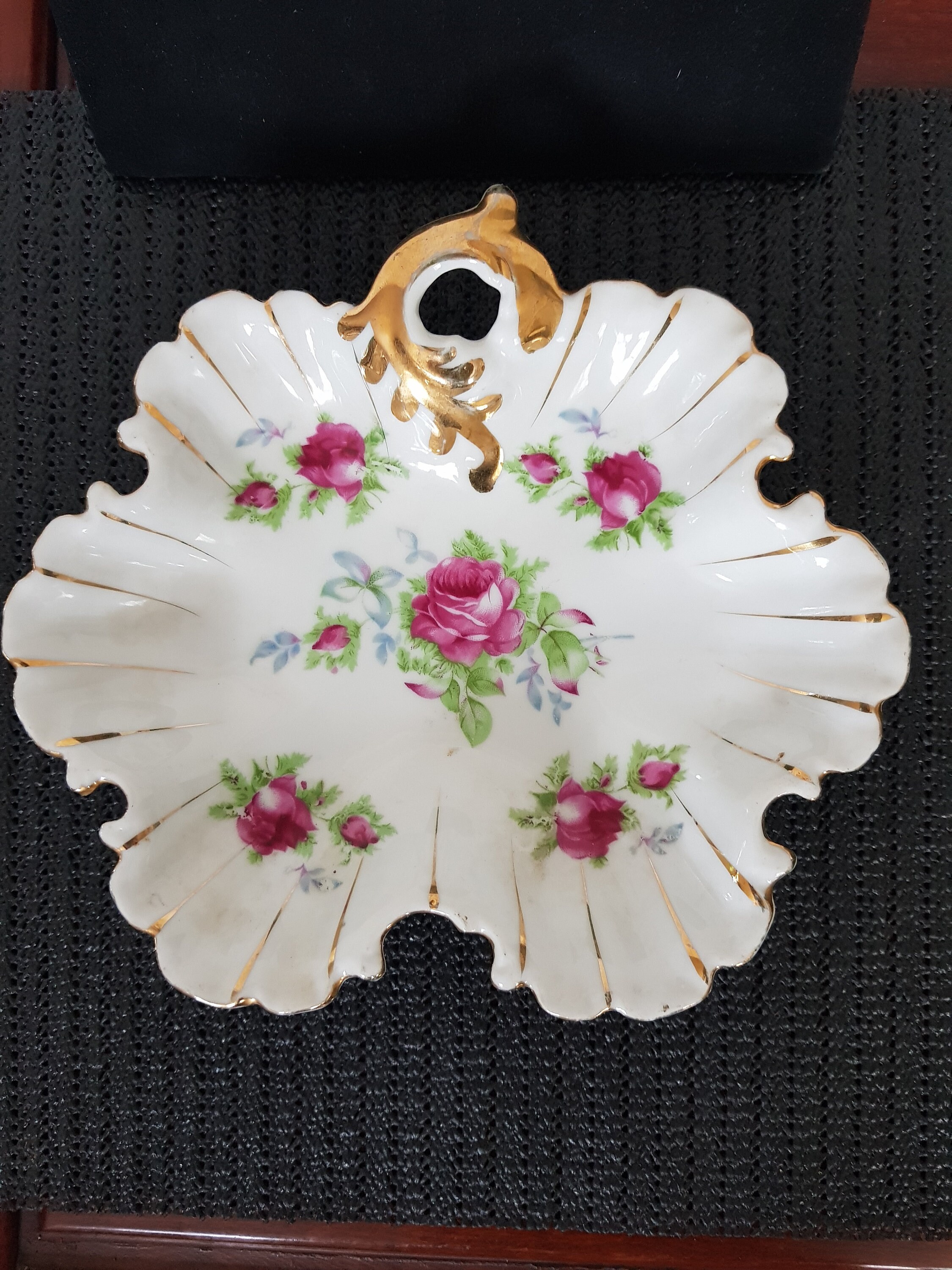 Mid Century Lefton China Hand Painted Rose's Leaf Shaped Dish Gold Rim ...