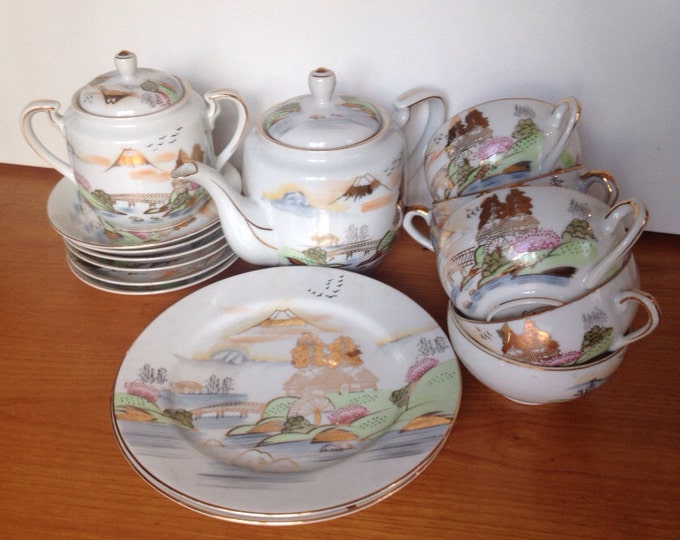Vintage Kutani Tea Set for 6 16 Pcs White With Gold and - Etsy