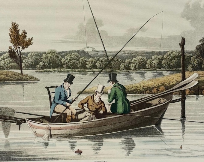 1960 Original Large Vintage Country Sporting Print - Fishing in A Punt ...