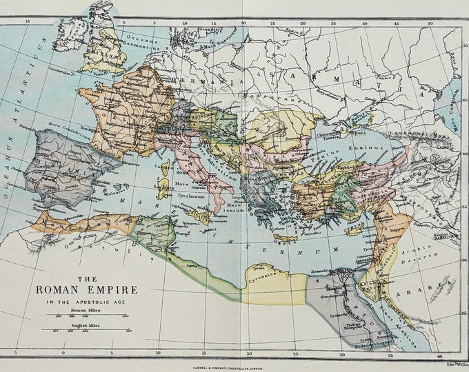Circa 1900 Original Vintage Map of the Roman Empire - Mounted and ...