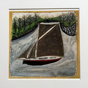 ALFRED WALLIS Primitive Painting Print, 1967 - Sailing Boat With Trees ...