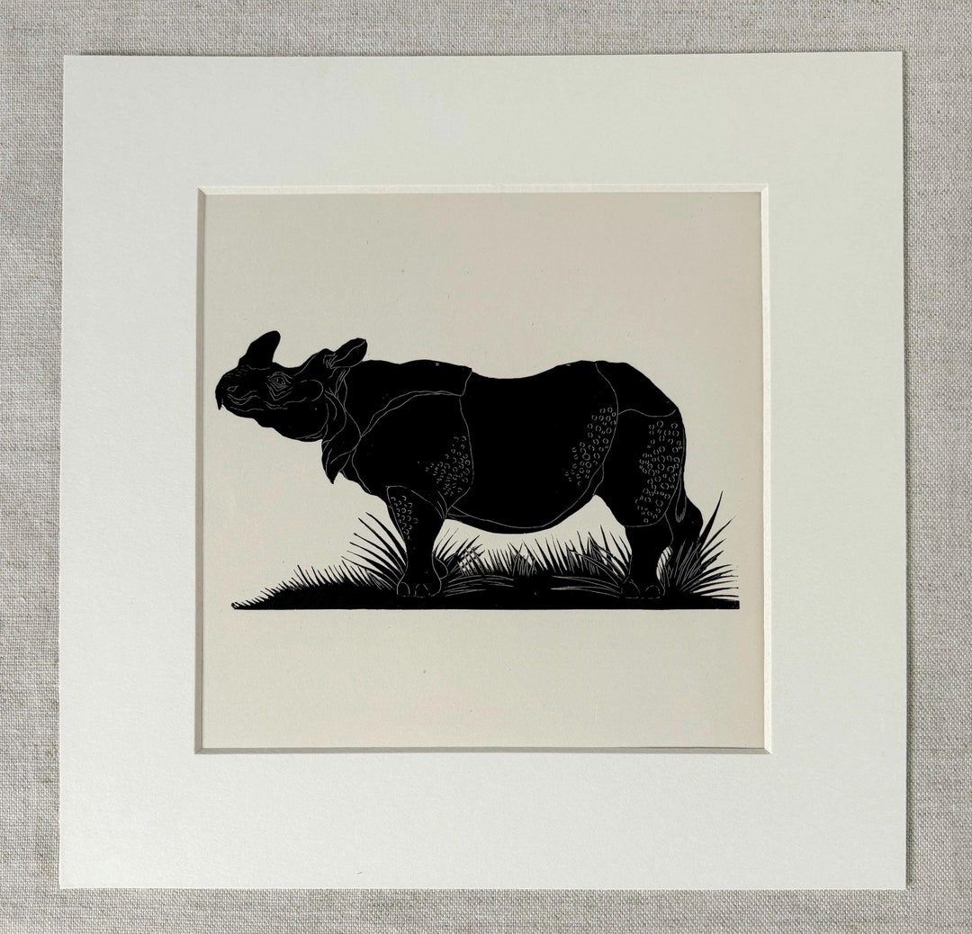 1928 Original Vintage Eric Fitch Daglish Animal Woodcut - Rhinoceros ...
