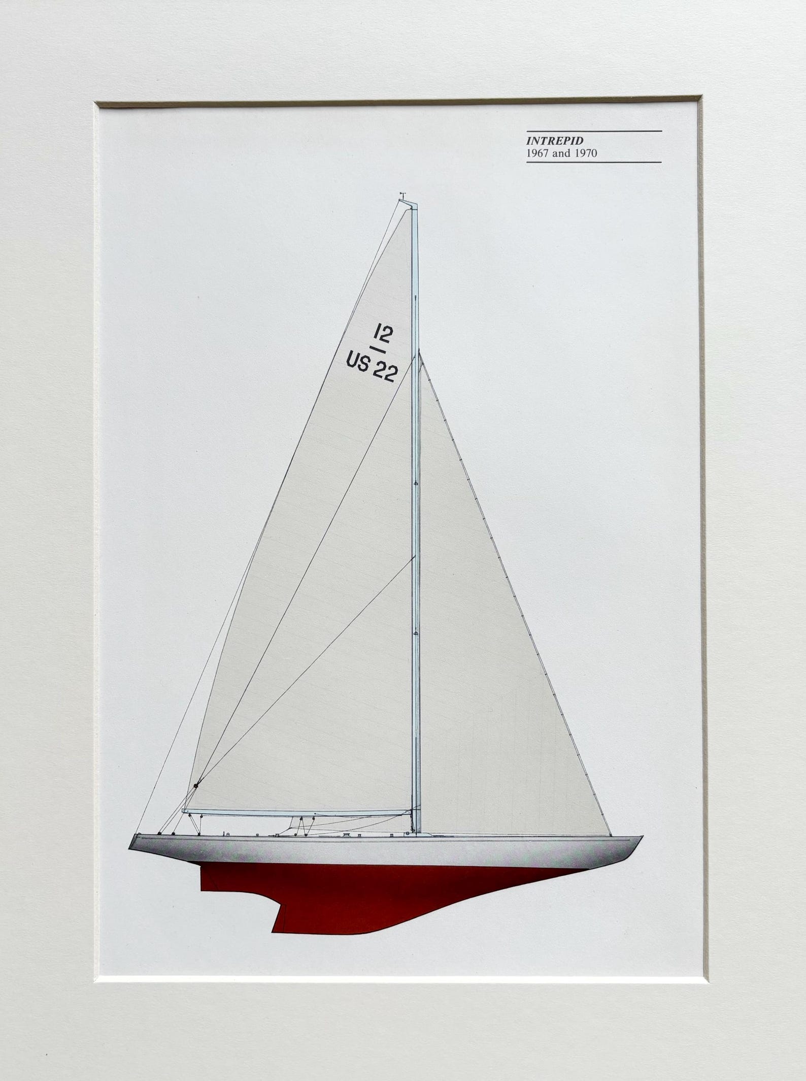 Large Original Vintage Yacht Print - Intrepid 1967 and 1970 - Mounted ...