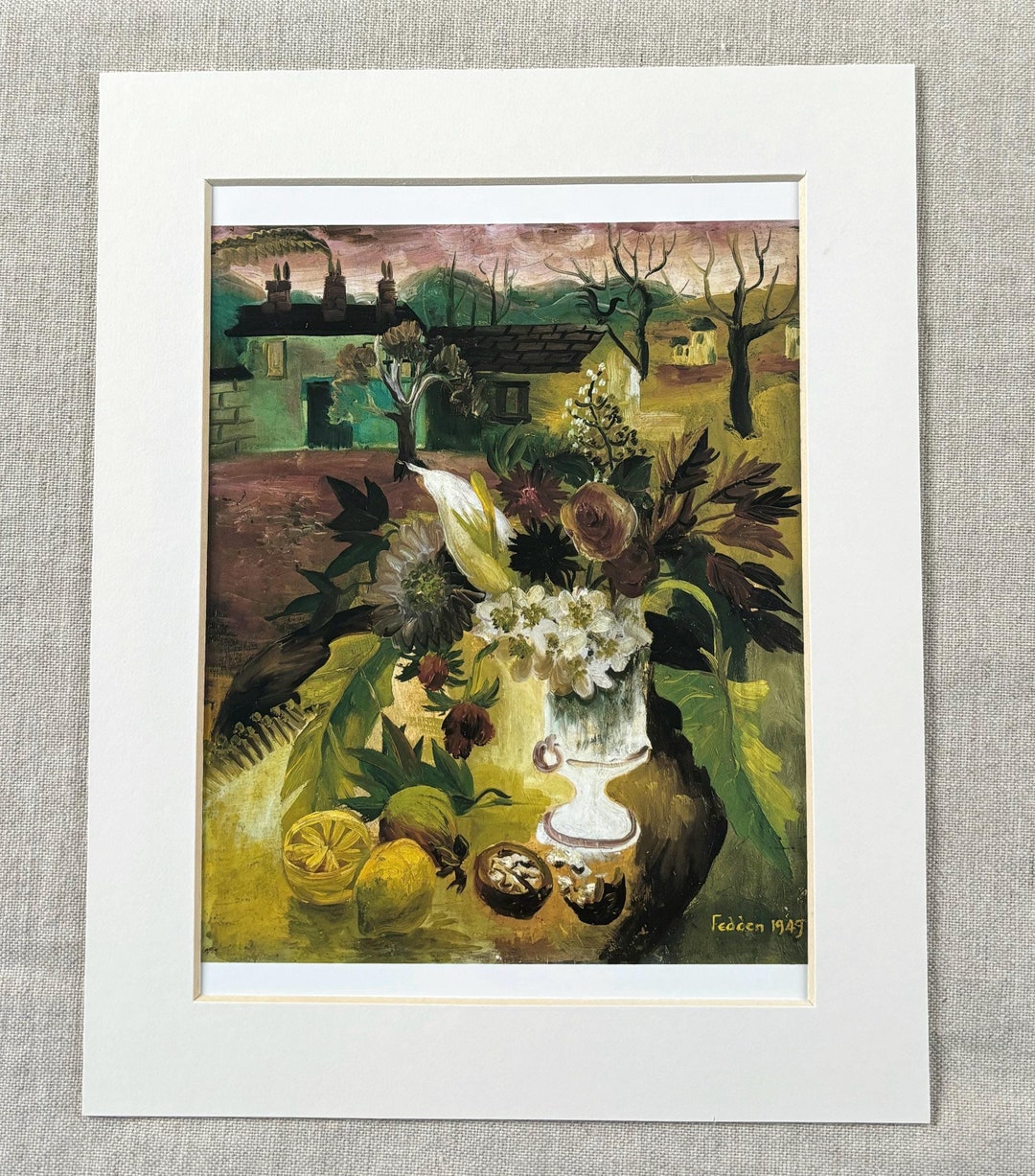 Vintage Mary Fedden Painting Print - Flowers in A Landscape - Mounted ...