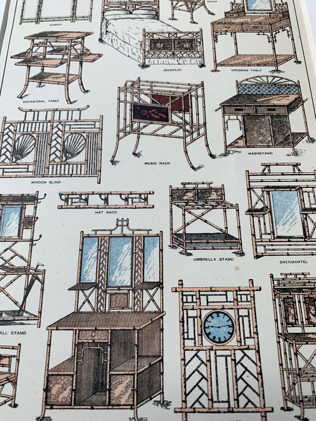 Original 1890 Antique Lithograph Print Bamboo Work Mounted and Matted ...