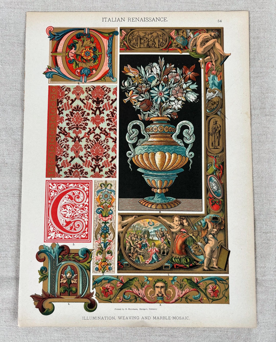 1898 Original Antique Large Decorative Chromolithograph Print - Marble ...