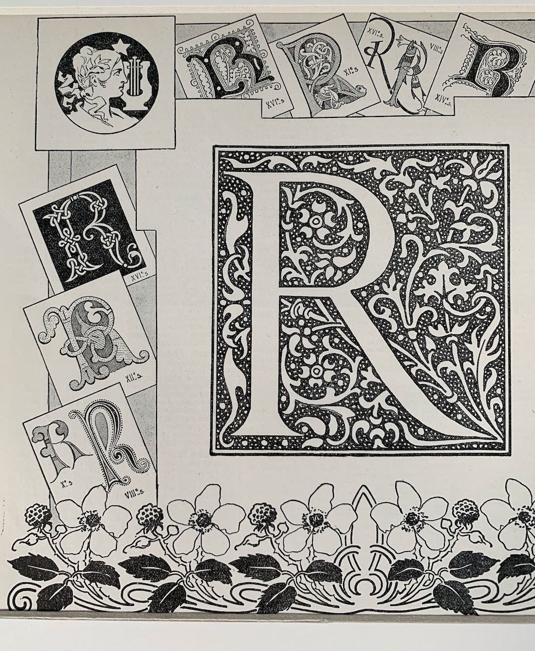 Original 1890's Antique French Initial Letter R Calligraphy Lithograph ...