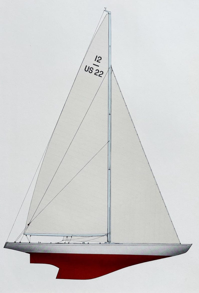 Large Original Vintage Yacht Print - Intrepid 1967 and 1970 - Mounted ...