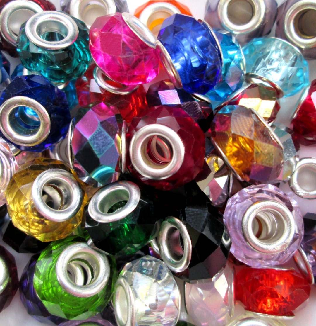 Wholesale Lot European Large Hole Faceted Beads Multi Color or Black ...