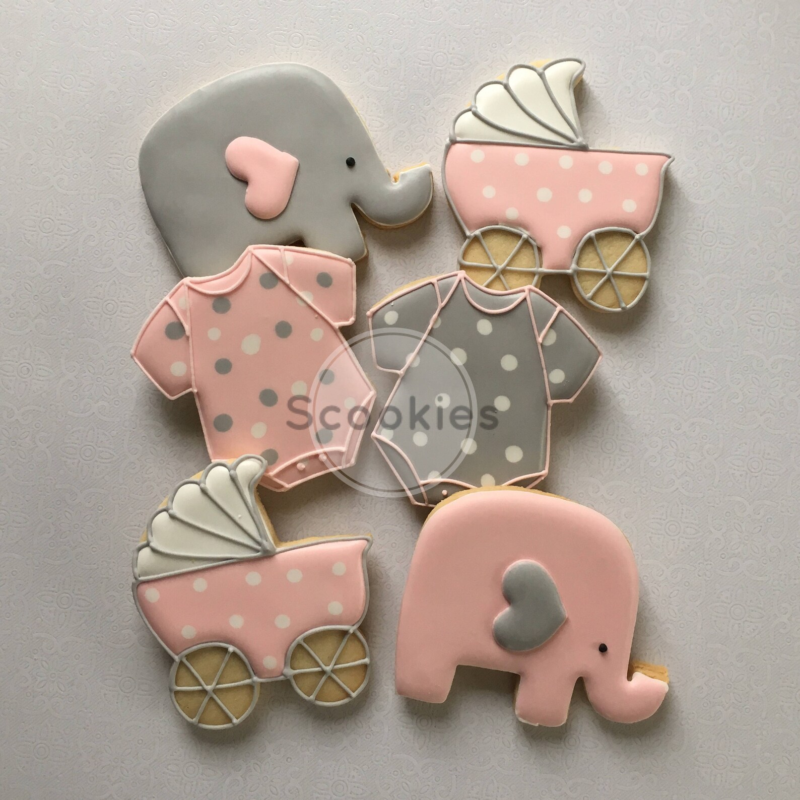 Baby Shower Cookies for Girl, Elephant Cookies, Pink and Gray Cookies 1 ...