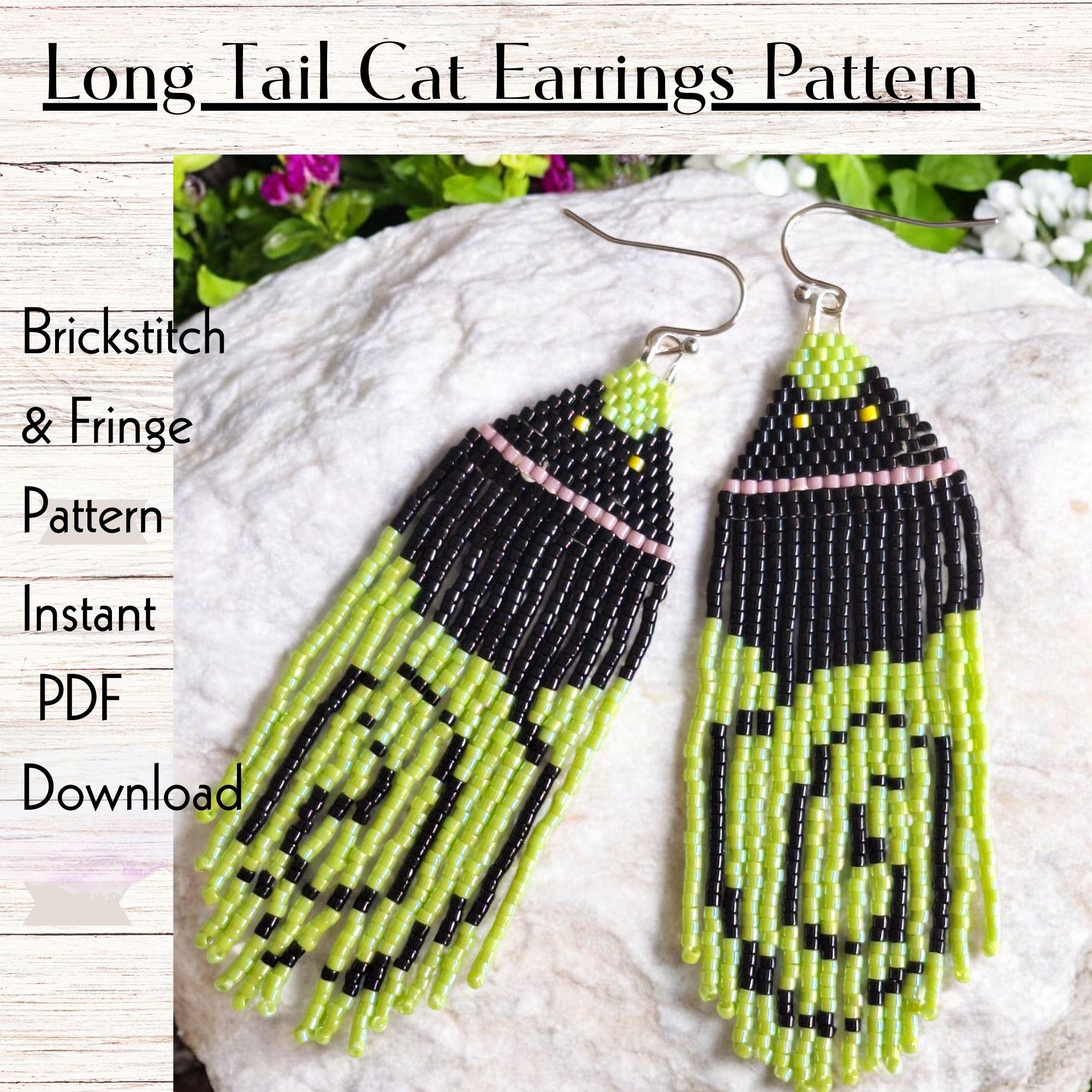 Long Tailed Cat Fringe Earrings Beading Pattern: Seed Bead PDF (instant ...