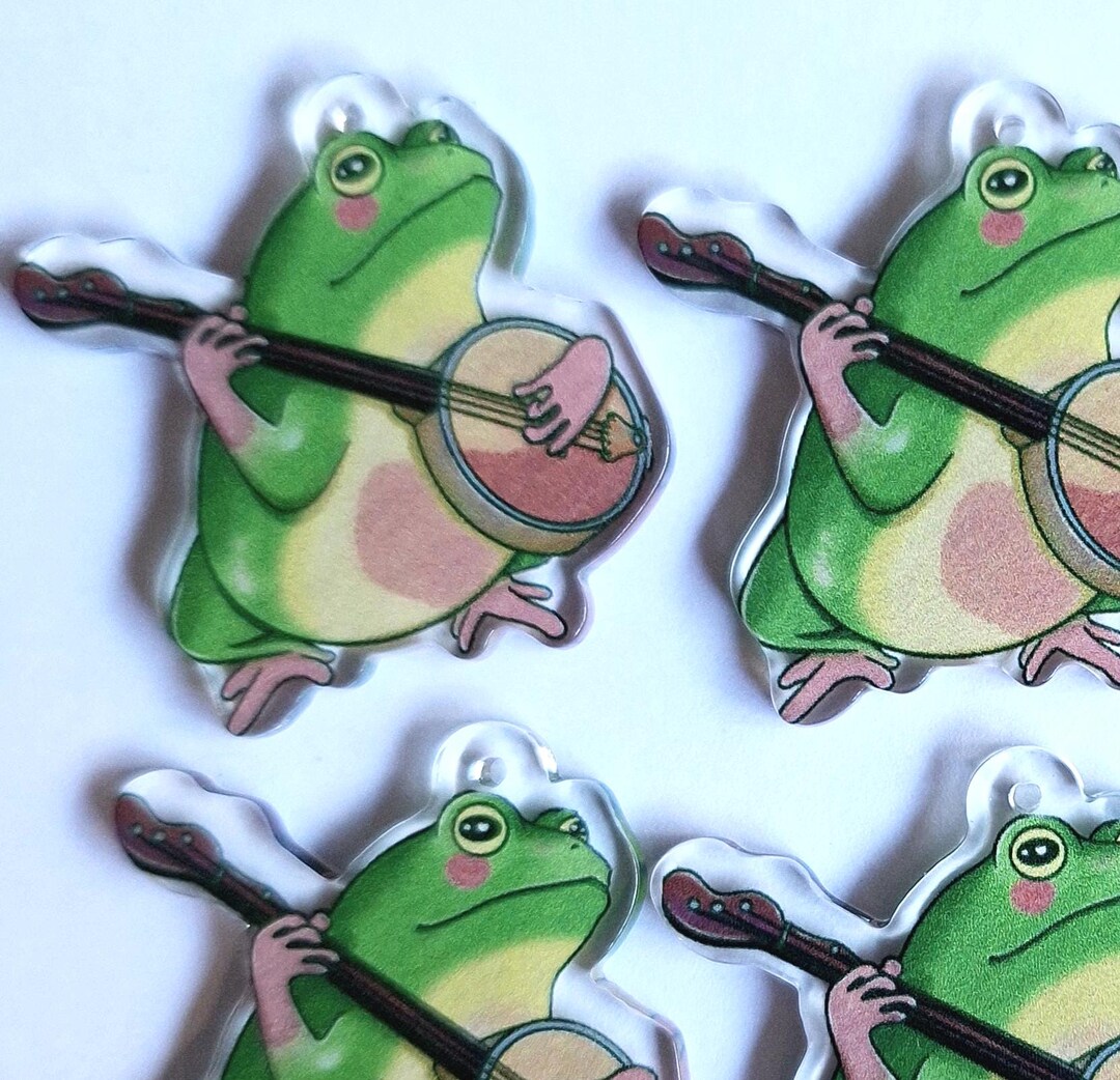 6 Frog With Banjo Charms: Flat Lucite Charms Craft Embellishments - Etsy