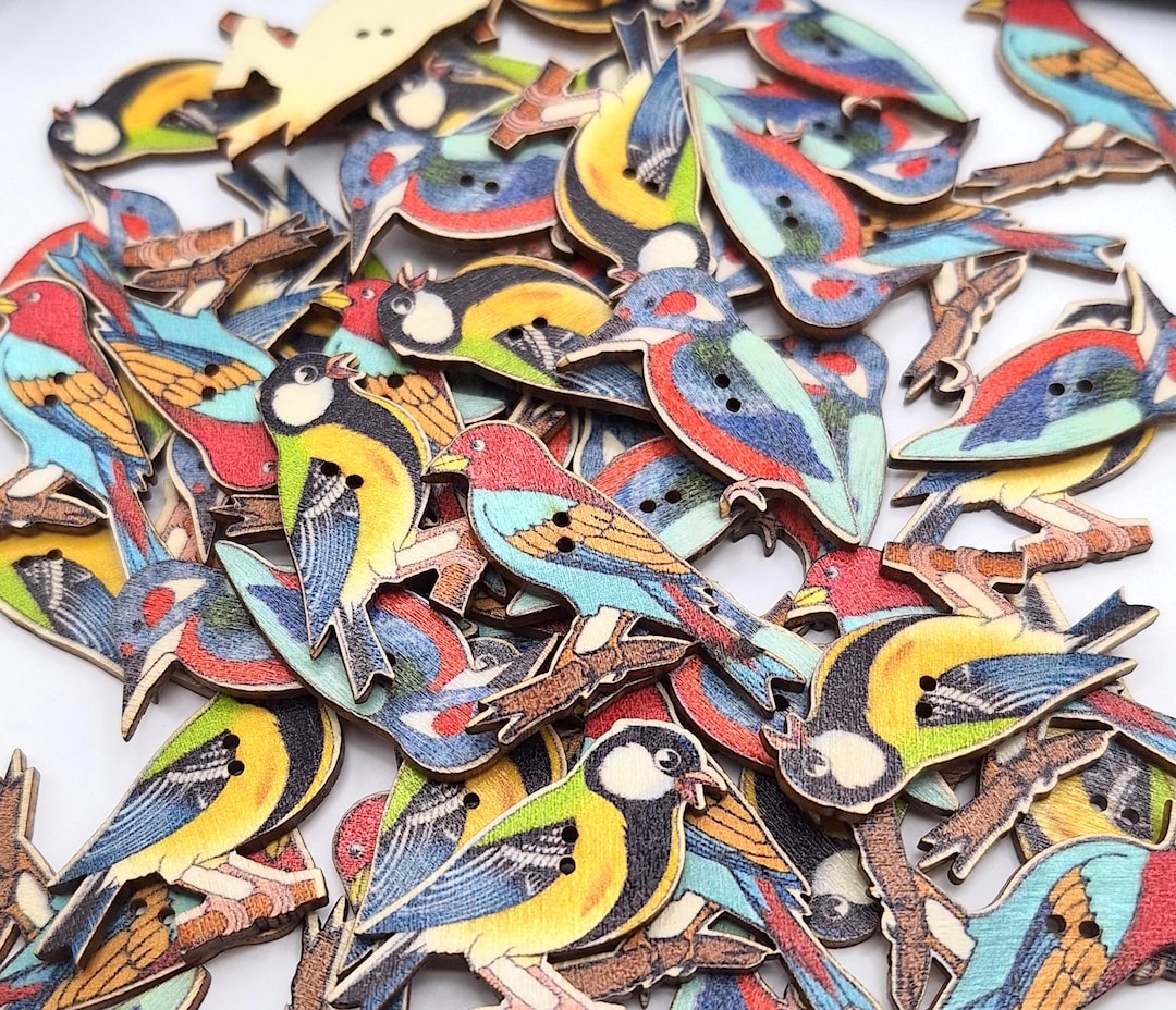 10 Assorted Bird Buttons 2 Hole Flat Wood Buttons Perfect for Sewing ...