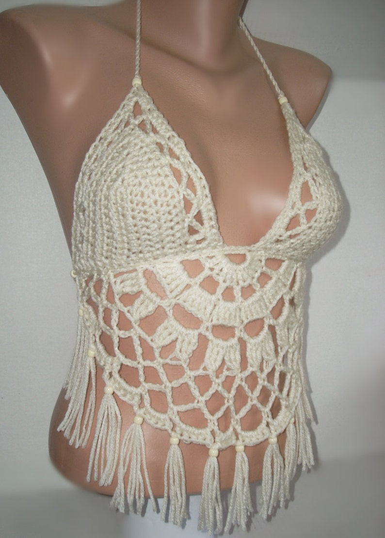 Crochet Halter Festival Top With Fringe Made To Order Size Etsy