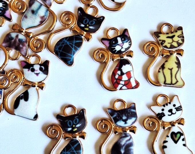 10 Small Enameled Cat Charms for Jewelry Making for Earrings or ...