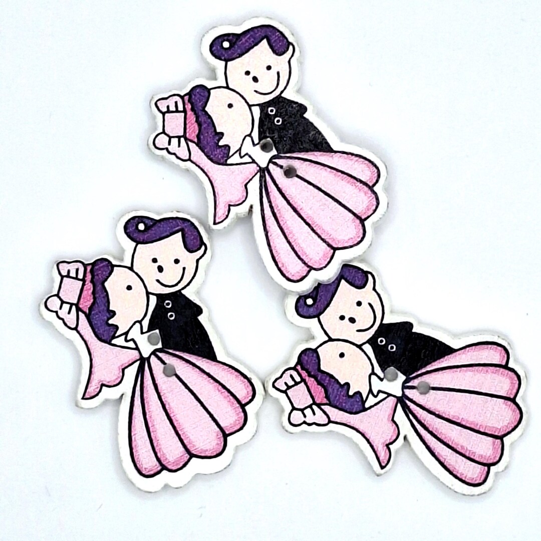 3 Bride and Groom Buttons 2 Hole Flat Wood Buttons Perfect for Sewing ...