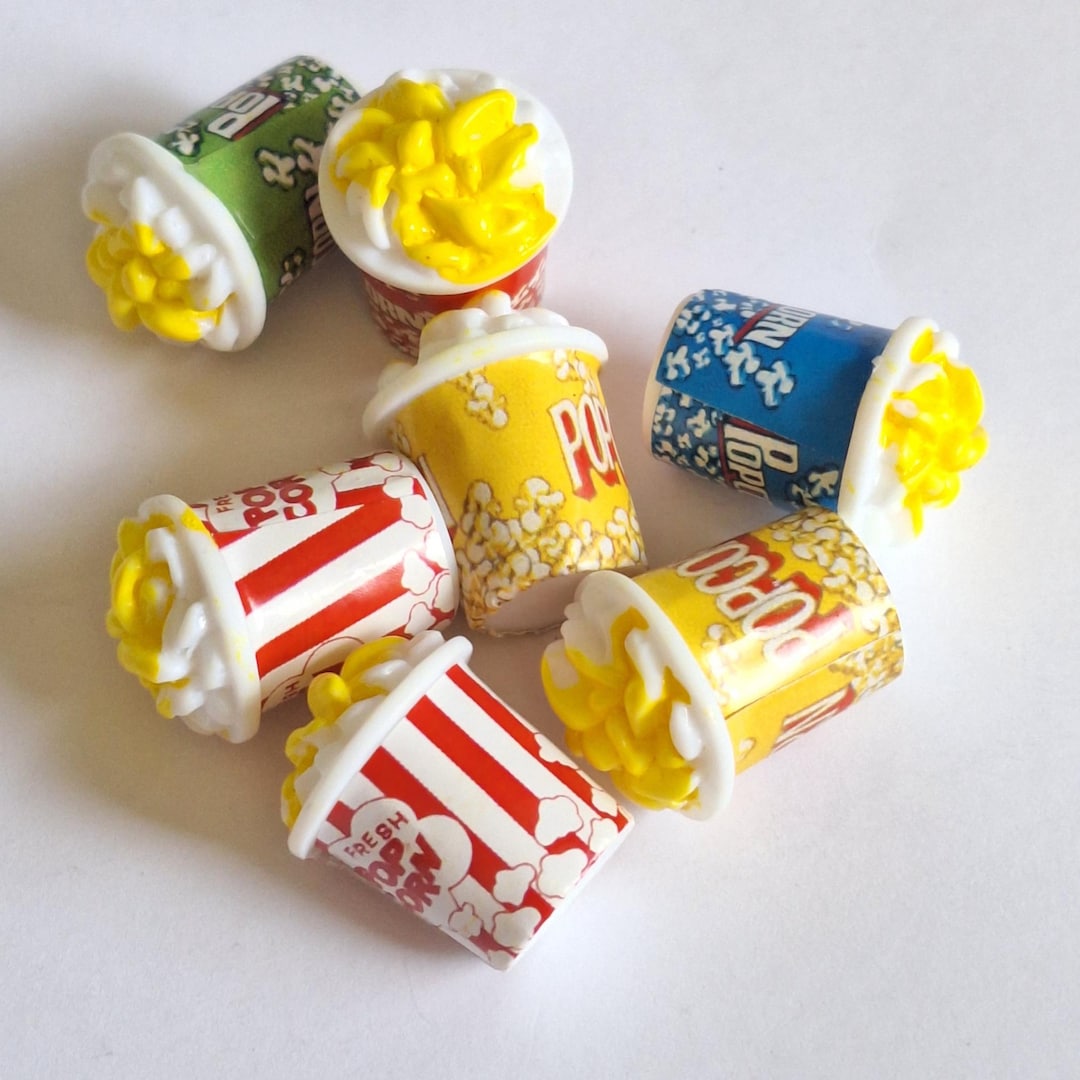 6 Miniature Popcorn Bucket Cup Figures or Charms for Doll Houses ...