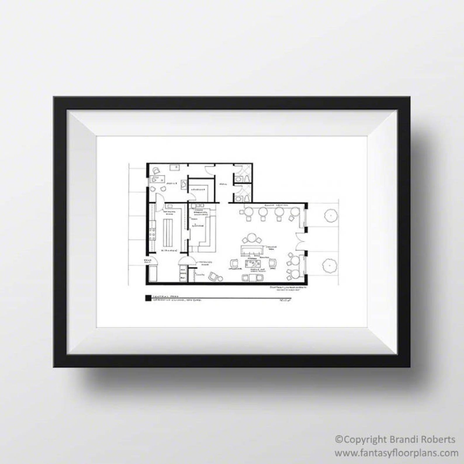Central Perk Cafe Floor Plan Friends TV Show Layout Black and White Art ...