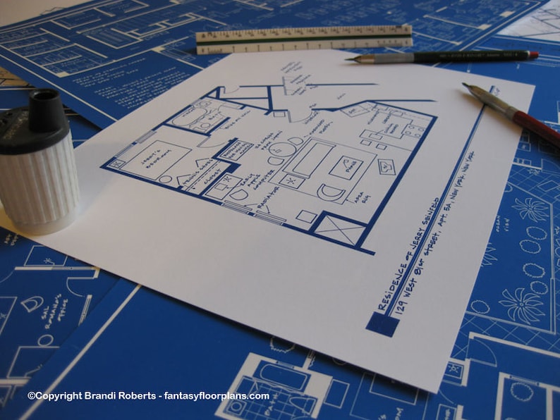 Seinfeld Apartment Layout - TV Show Floor Plan - Blueprint Poster Art ...
