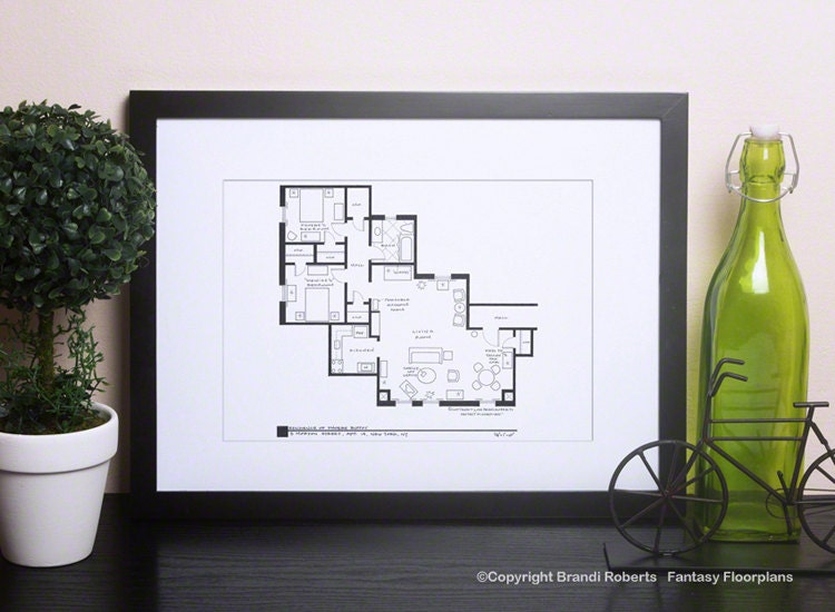 Apartment Floor Plan for Phoebe Buffay - Hand-drawn Art - TV Show Floor ...