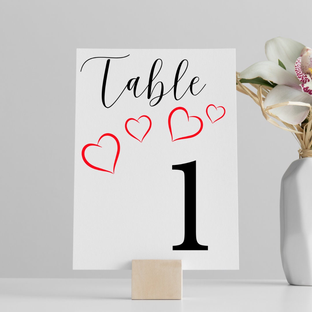 Red Hearts Table Number Editable Canva Template for Wedding, Shower ...
