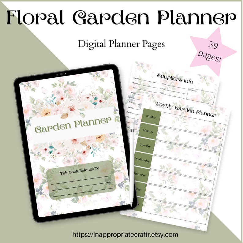 Undated Floral Garden Planner Digital Printable PDF PNG Goodnotes - Etsy