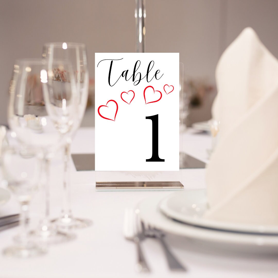 Red Hearts Table Number Editable Canva Template for Wedding, Shower ...