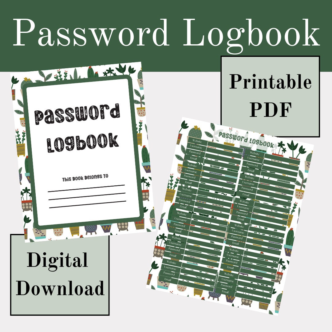 Password Logbook Houseplant Pattern Digital Printable PDF - Etsy