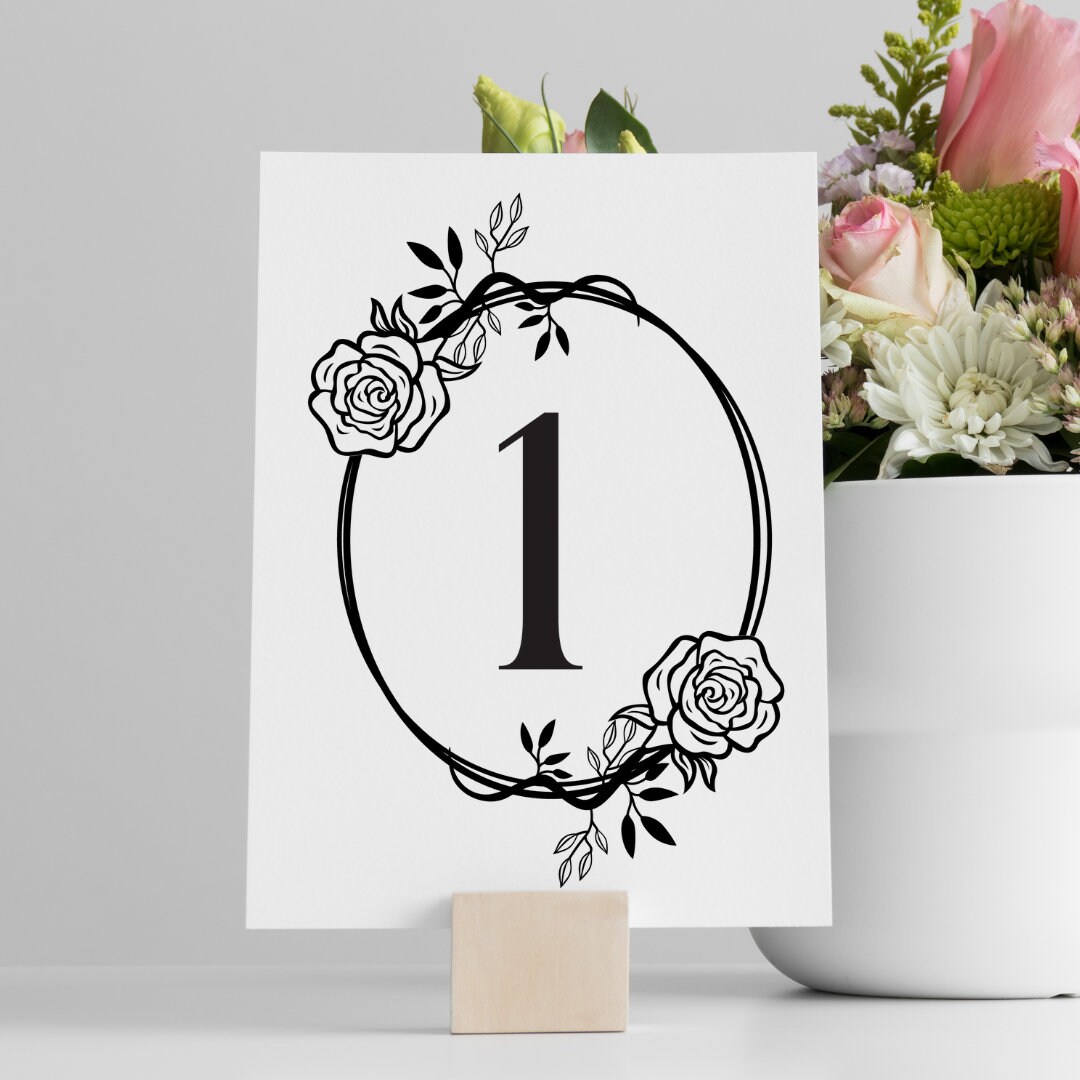 Floral Rose Line Art Table Number Canva Editable Printable - Etsy