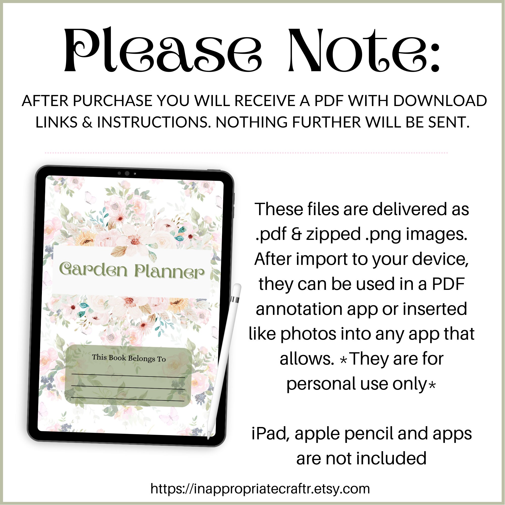 Undated Floral Garden Planner Digital Printable PDF PNG Goodnotes - Etsy