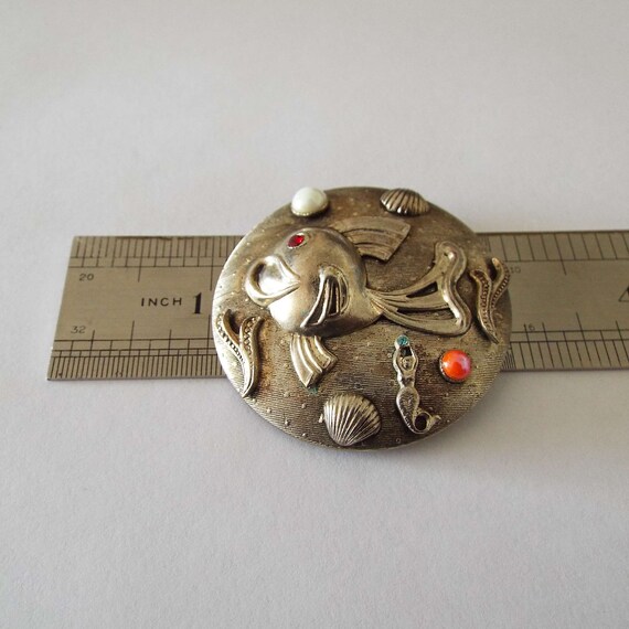 Vintage Fish Brooch Pin Seashells Mermaid Nautical Se… - Gem