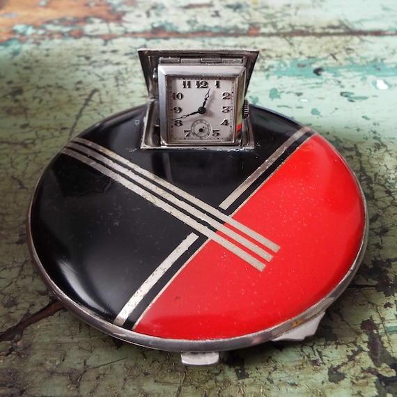 Rare Art Deco Clock Powder Compact 1930's Powder Comp… - Gem