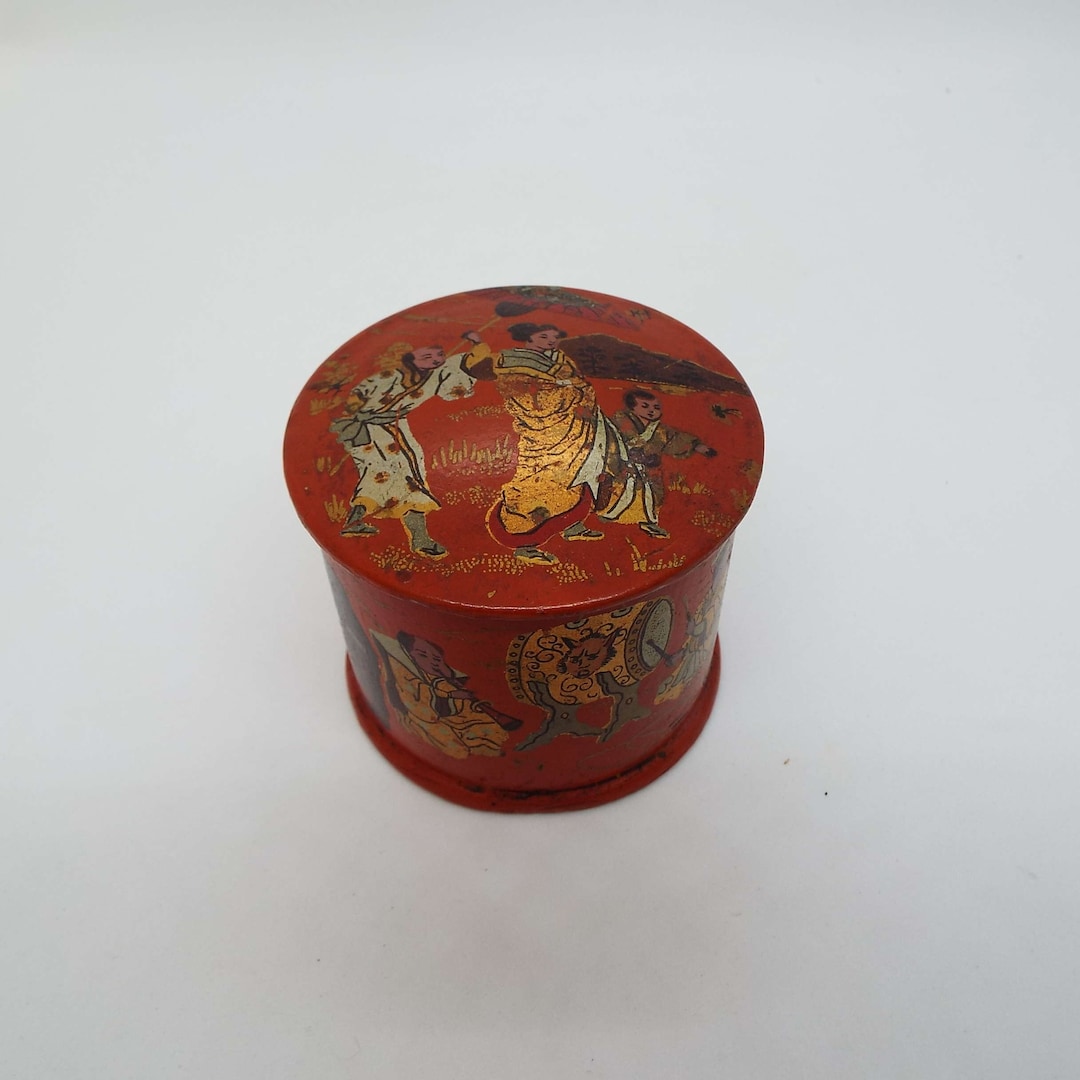 Vintage Papier Mache Red Lacquer Powder Box Japanese Powder Puff Box ...