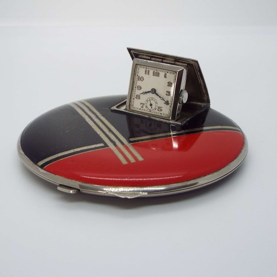 Rare Art Deco Clock Powder Compact 1930's Powder Comp… - Gem