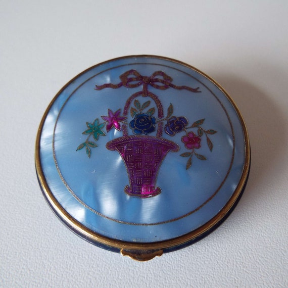 Vintage Celluloid Powder Compact Blue Early Plastic F… - Gem
