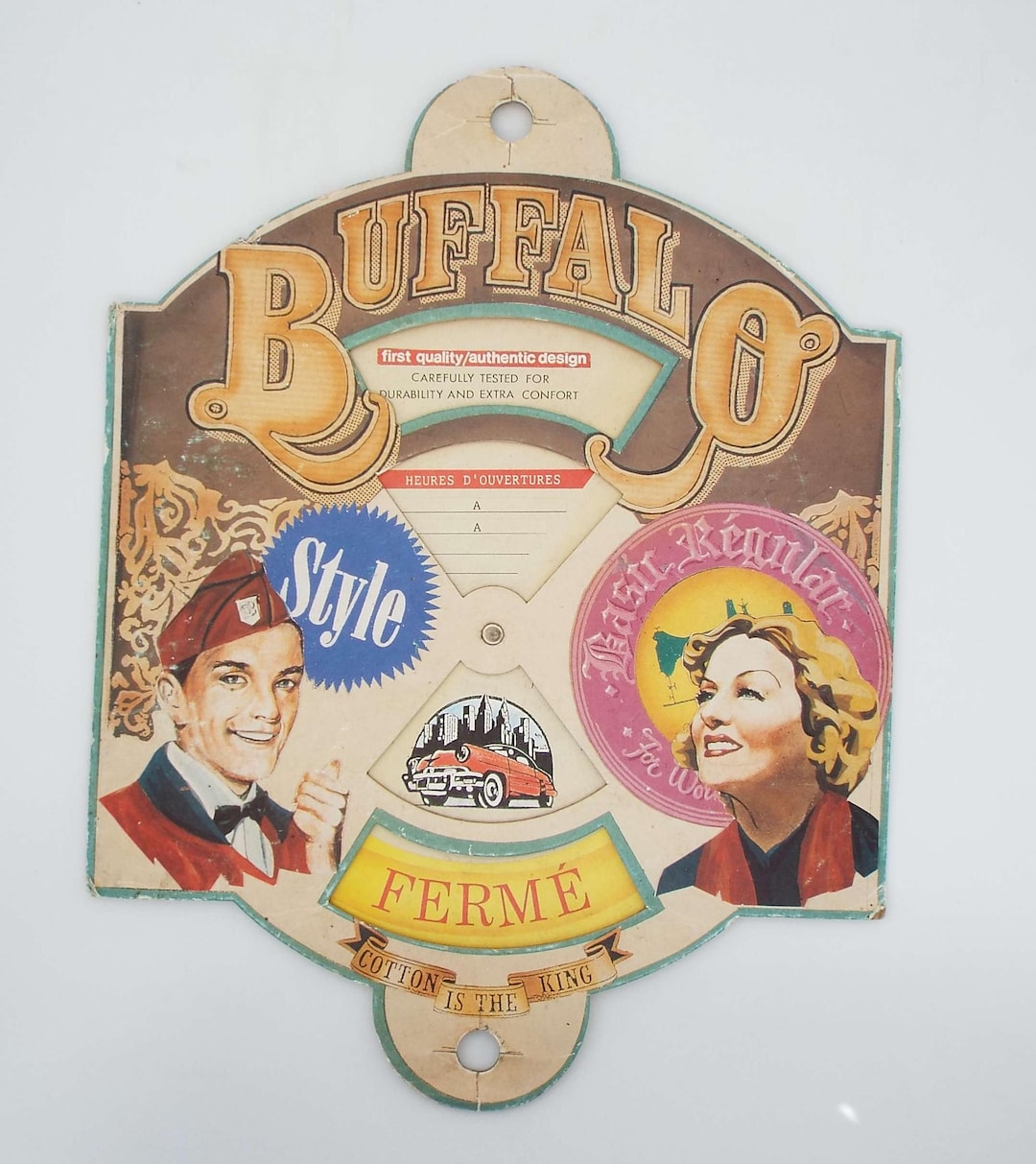 Vintage Shop Sign Advertising Sign 1970's Buffalo Denim Jeans French ...