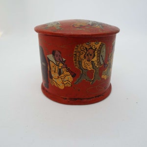 Vintage Papier Mache Red Lacquer Powder Box Japanese Powder Puff Box ...