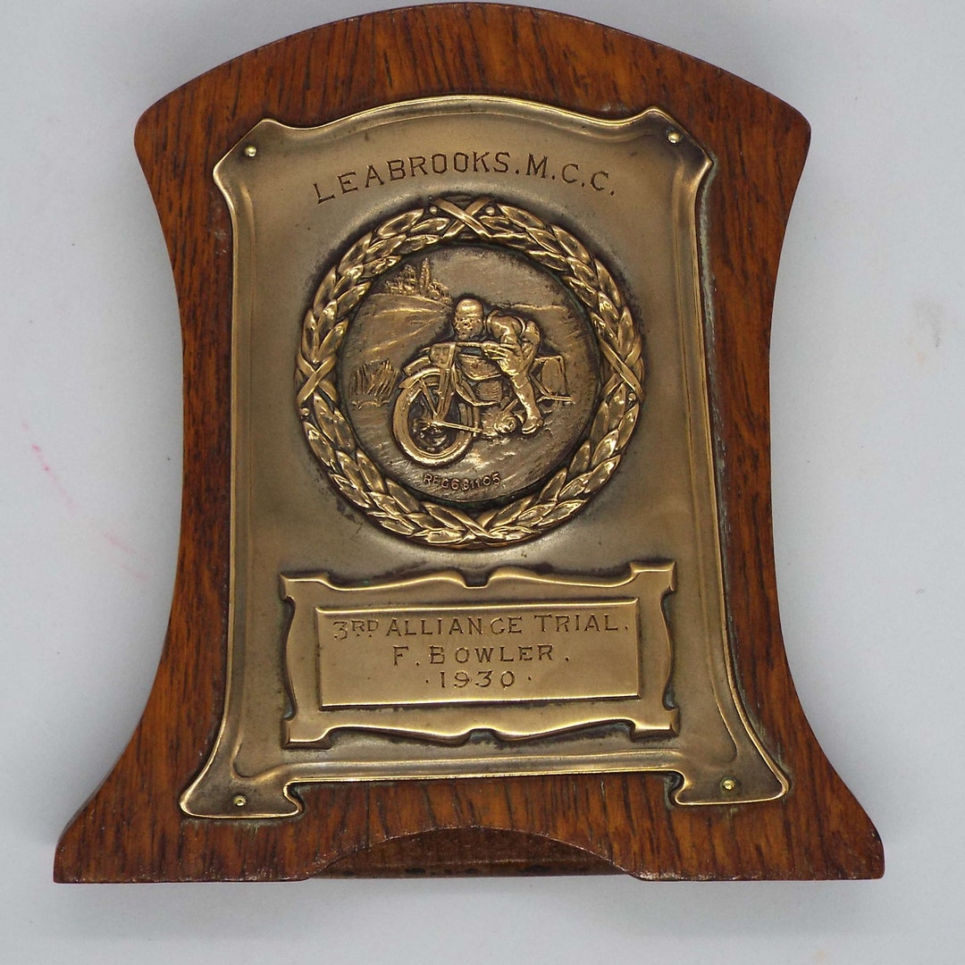 Vintage 1930 Motorcycle Plaque Medal Leabrooks Motorcycle Club Alliance ...