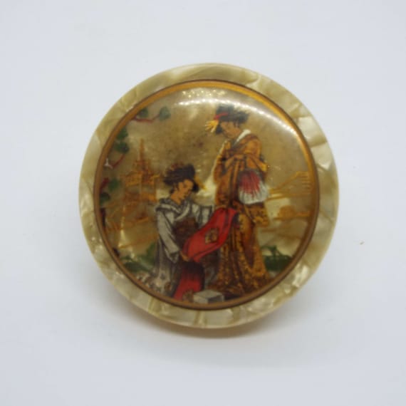 Vintage Celluloid Powder Compact Japanese Scene to Li… - Gem