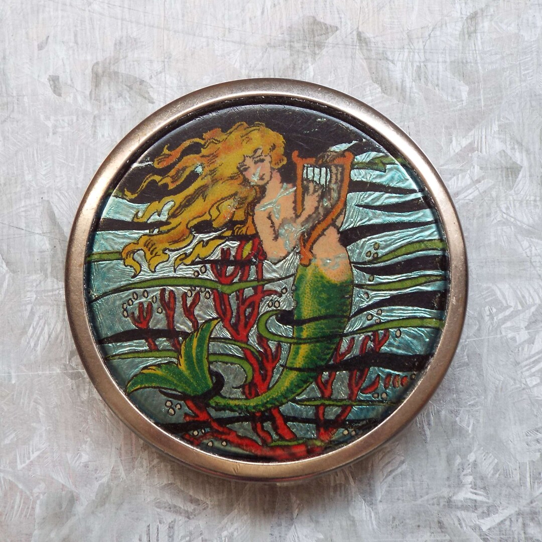Vintage Art Deco Stratnoid Powder Compact Mermaid Playing Harp ...