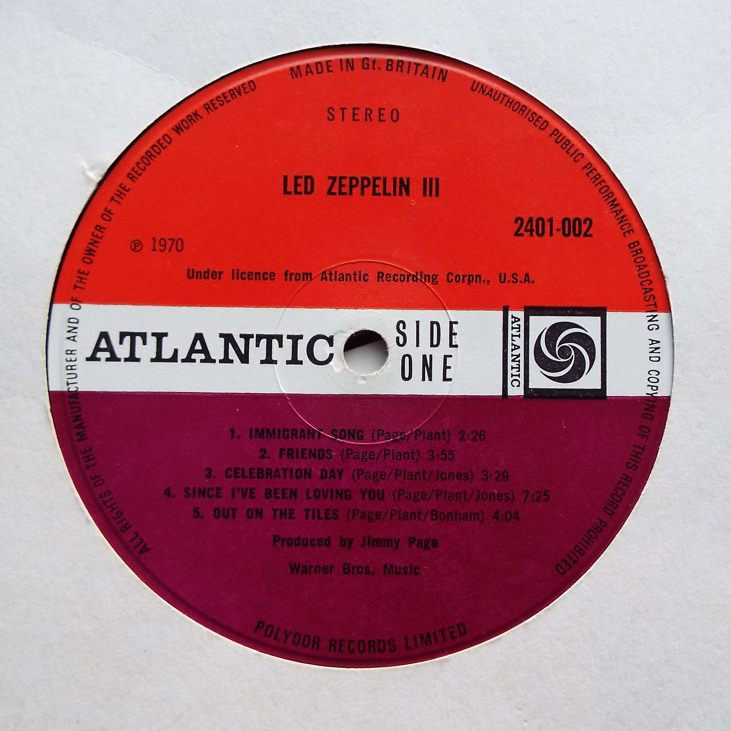 Led Zeppelin - Led Zeppelin III Vinyl Record LP UK Pressing A5/B5 Hard ...