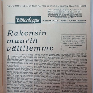 Vintage 1951 Viikonloppu Magazine Finnish Magazine Entertainment News ...